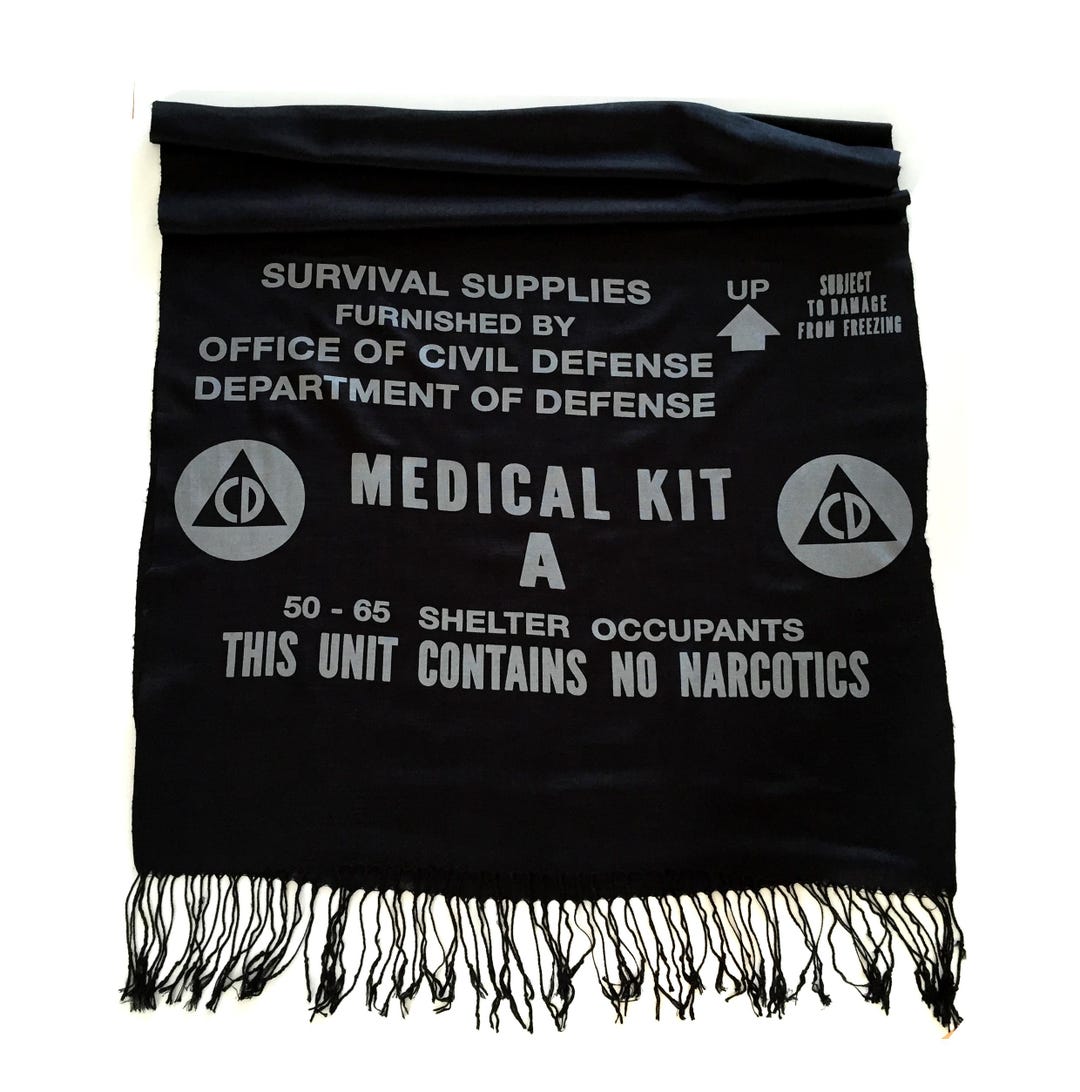 Civil Defense Scarf, Screenprinted Bamboo Pashmina. 50s 60s Cold War ...
