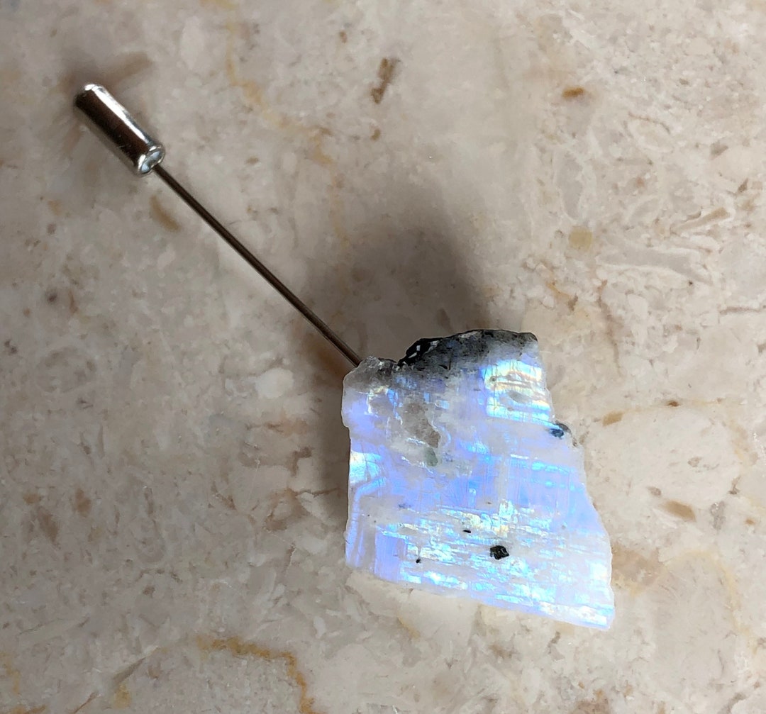 Rough Rainbow Moonstone Slice Lapel Pin, Moonstone Brooch. Gemstone ...