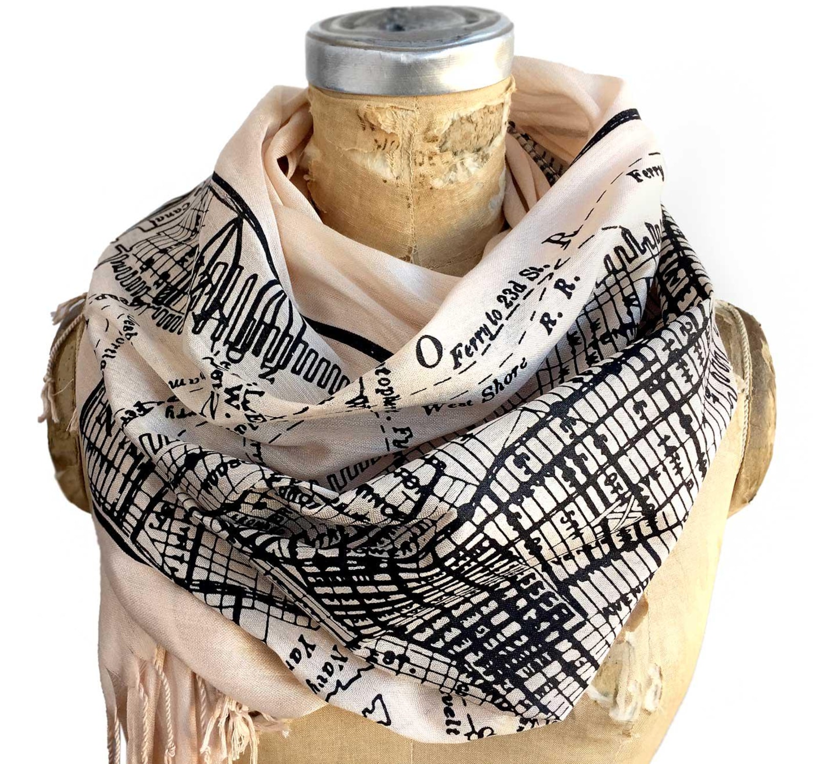 New York City Map Scarf. Vintage NYC Map Fringed Scarf. Gift for New ...