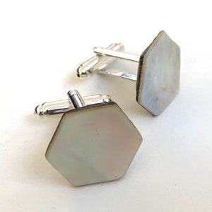 Abalone Cufflinks. Mother of Pearl Cuff Links, Iridescent Hexagon ...