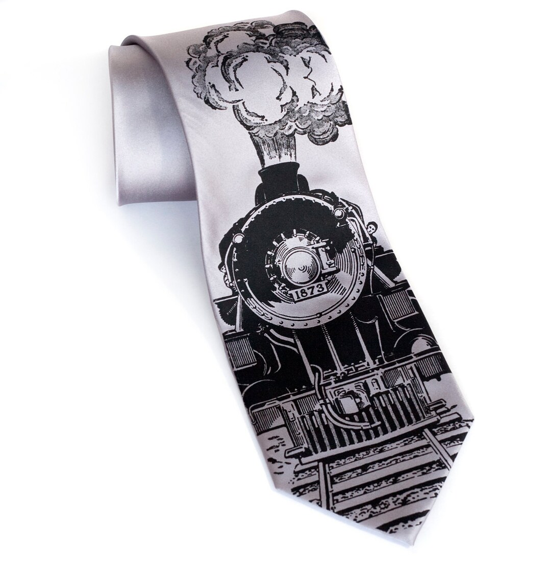 Railroad Necktie. Crazy Train, Steam Engine Tie, Locomotive Tie. Men's ...