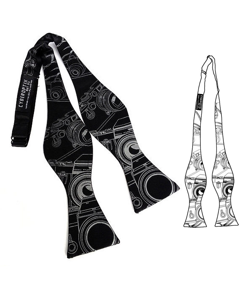 Camera Bow Tie. Self Tie, Men's Black Bow Tie. Dove Gray Screen Print ...