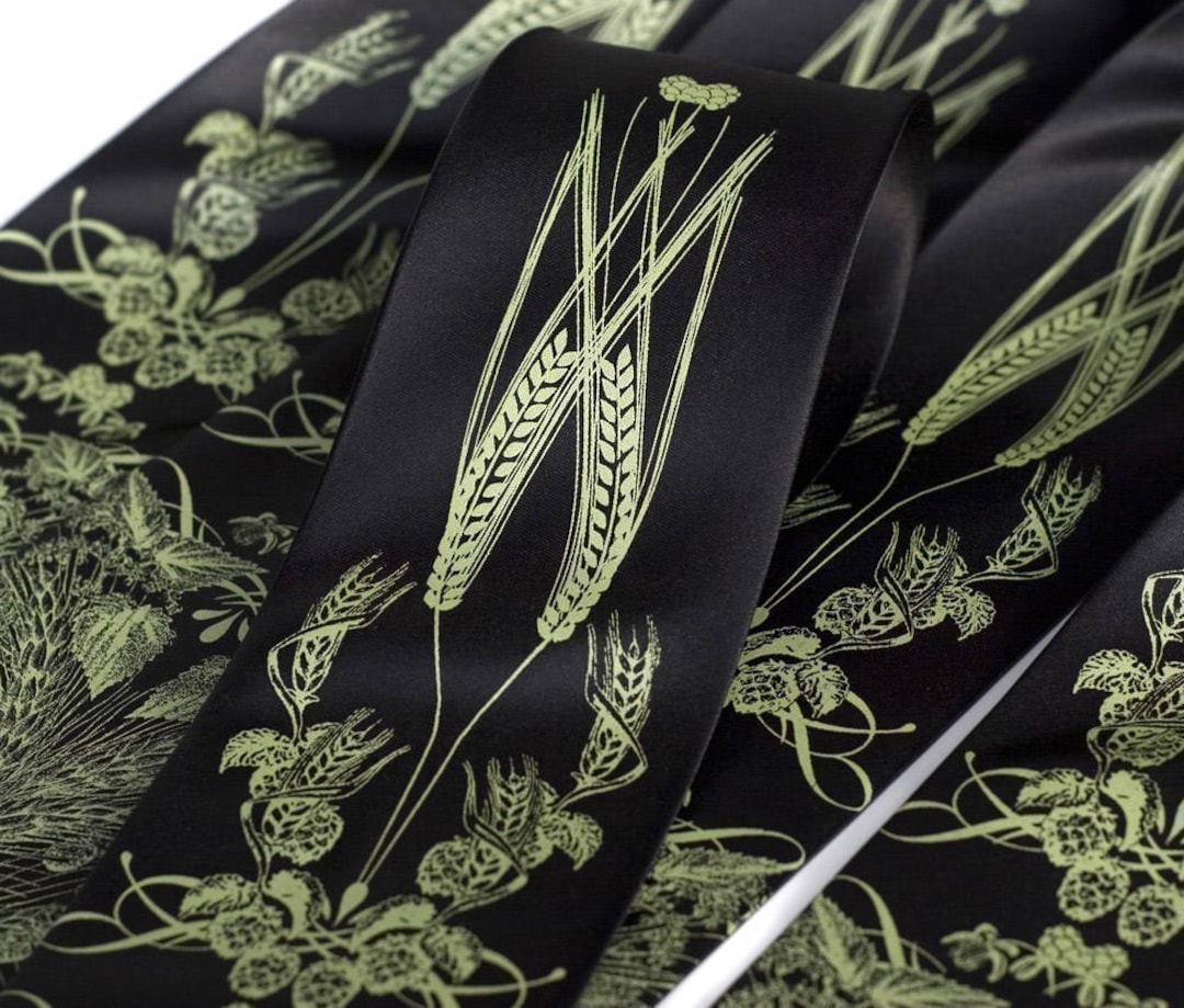 Beer Necktie. Hops, Barley & Wheat Print Tie. Beer Lover, Brewer Men's ...