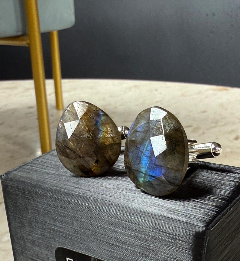 Faceted Labradorite Cufflinks — Rose Cut Cabochon Stone Cufflinks ...