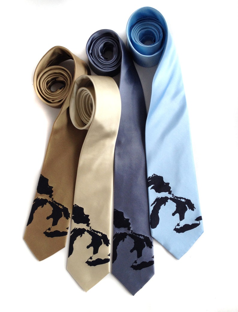 Great Lakes Map Tie, Men's Silk Necktie. Lake Michigan Tie, Lake ...