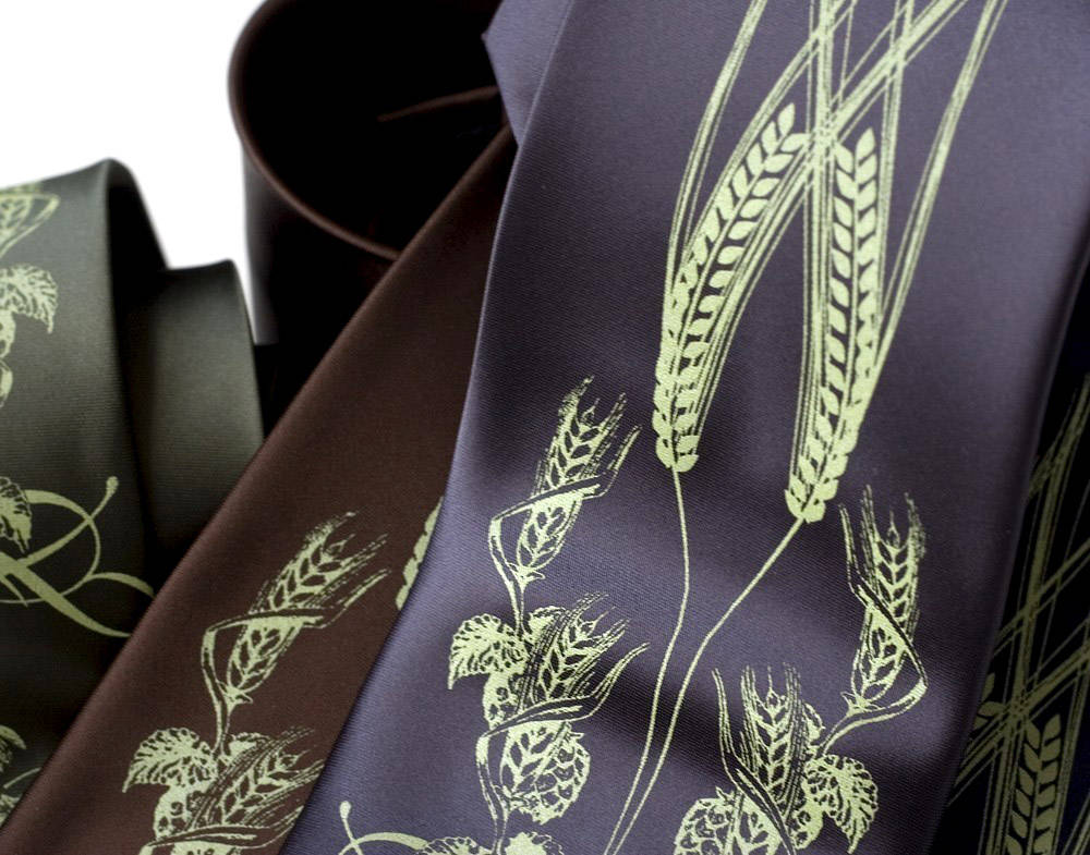 Beer Necktie. Hops, Barley & Wheat Print Tie. Beer Lover, Brewer Men's ...