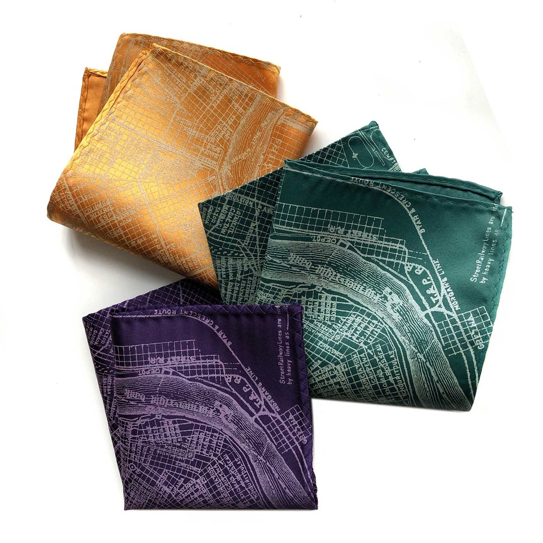 New Orleans Map Pocket Square, NOLA Map. Mardi Gras Colors, Purple ...