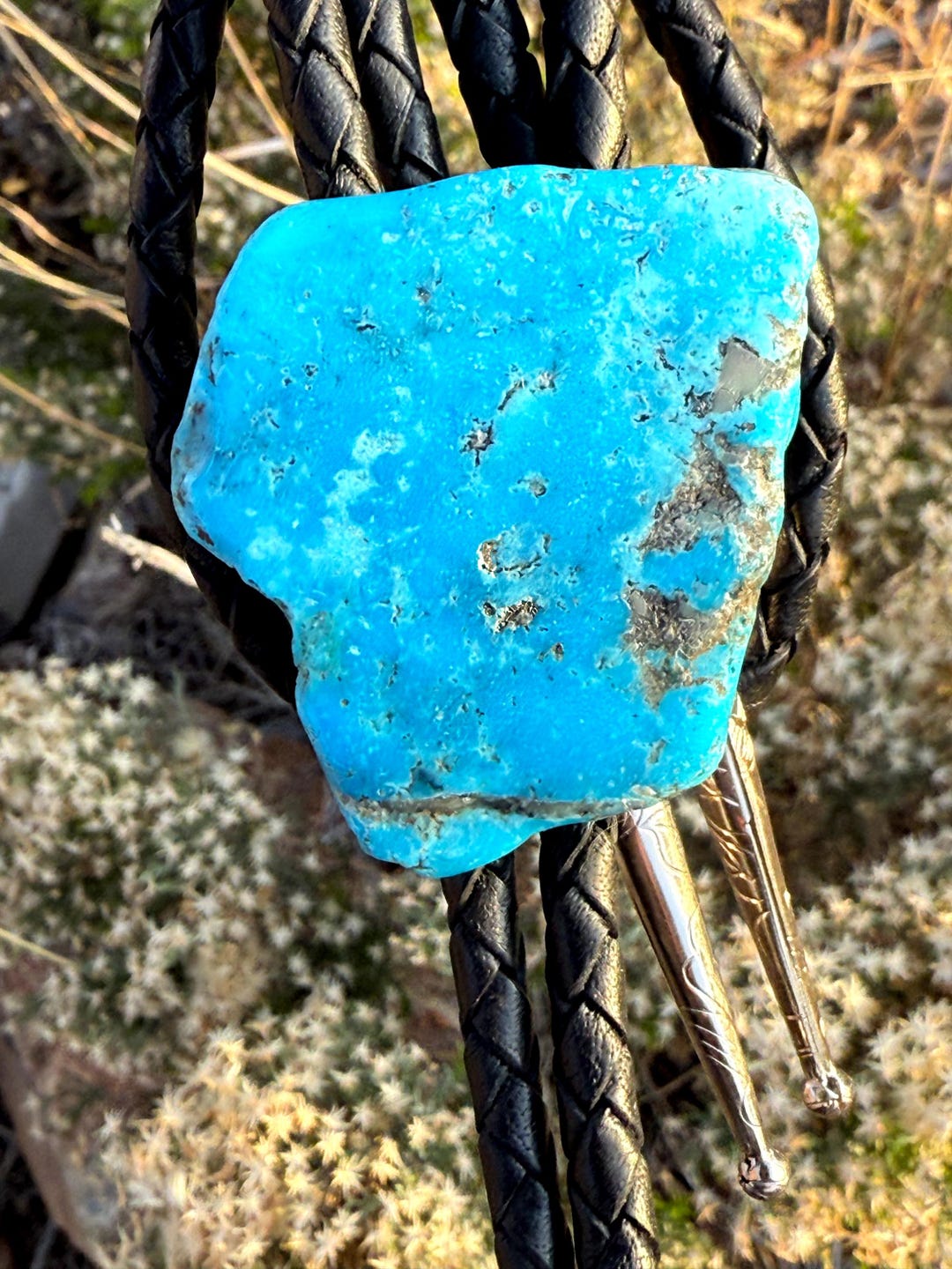 Turquoise Nugget Bolo Tie, XL Authentic Kingman Blue Stone Bola ...