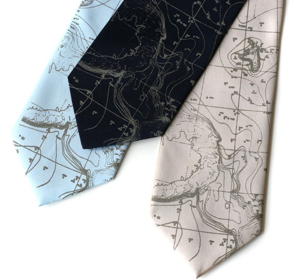 Contour Map Necktie. Gift for Him, Men's Tie. Scandinavian & Arctic ...