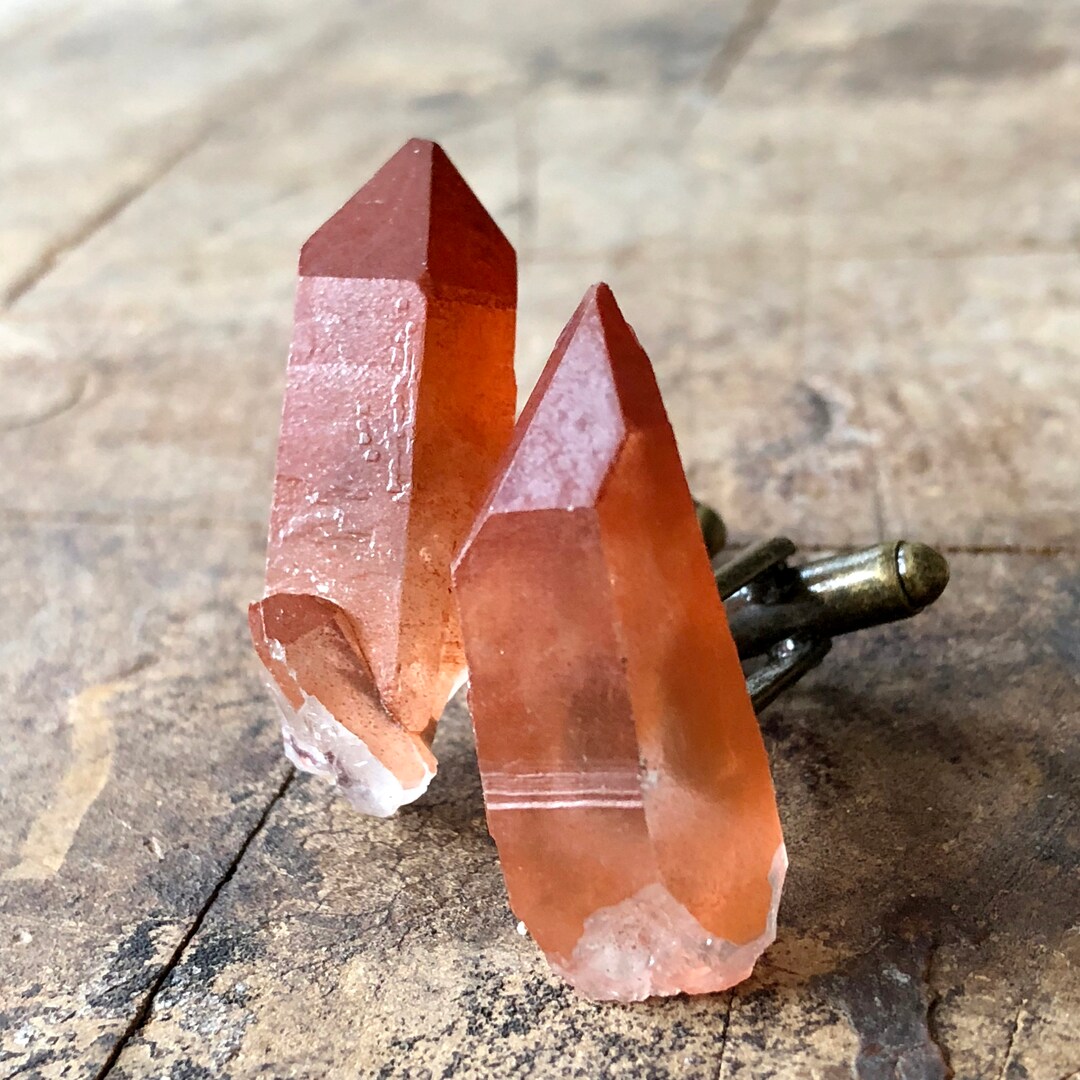 Red Quartz Cufflinks, Raw Stone Cuff Links. Hematoid Quartz Points ...