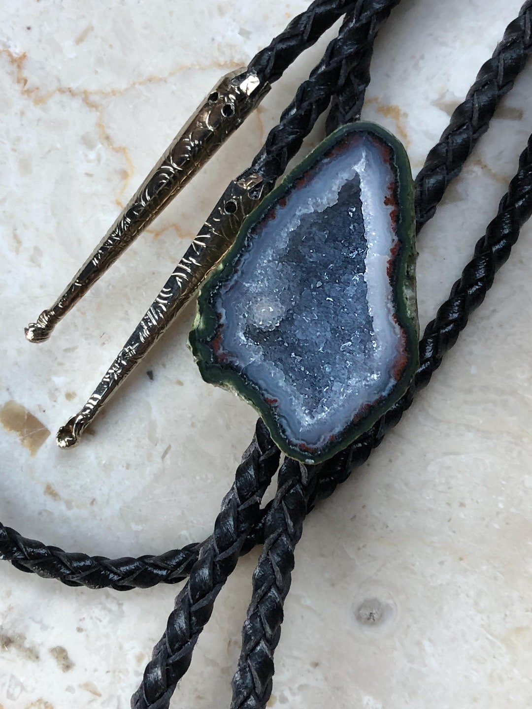 Blue Agate Bolo Tie. Druzy Tabasco Geode Western Bola, Stone Lariat ...