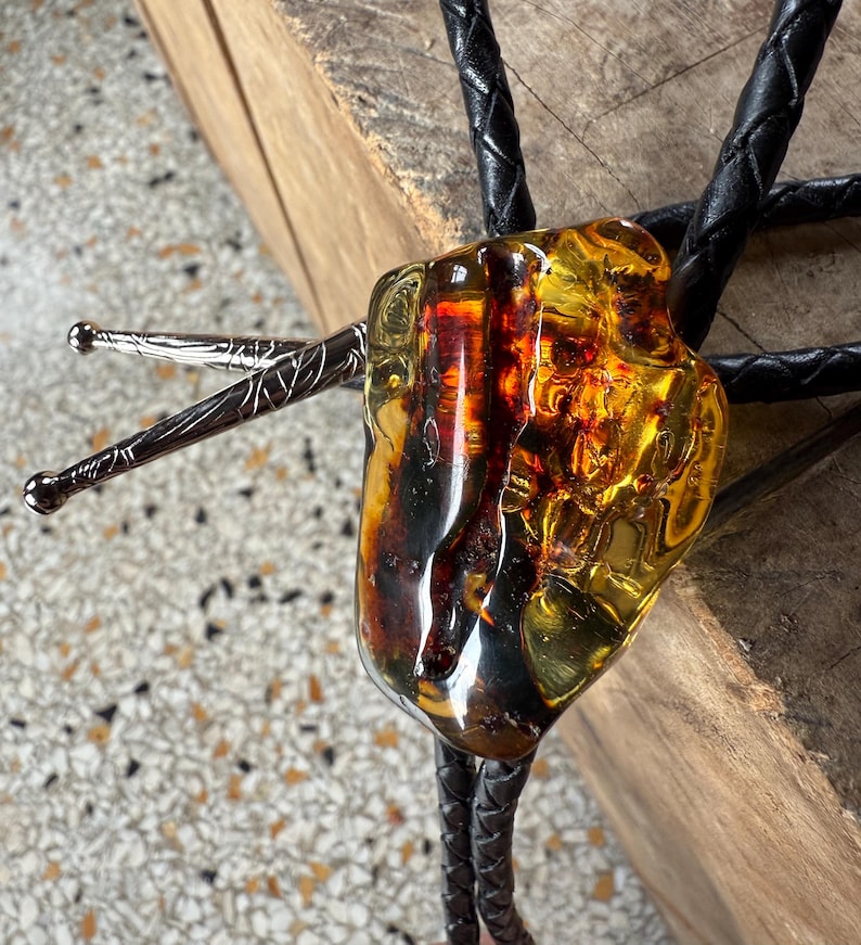 Baltic Amber Nugget Bolo Tie – Large Natural Golden Fossil Tree Resin ...