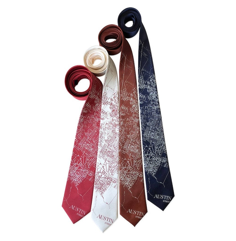 Austin Map Tie, Austin City Map Necktie. UT Austin TX Map Tie Texas ...