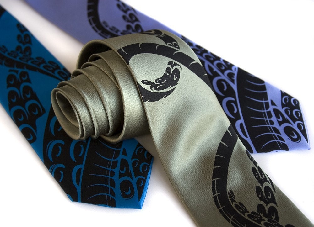 Octopus Print Tie. Squid Necktie. Sucker Tentacles. Men's - Etsy