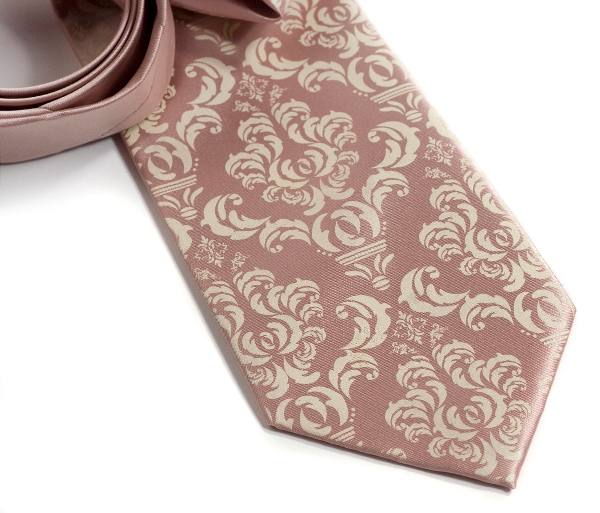Buff Pink Damask Men's Necktie. Ivory-cream Silkscreen Print on a ...
