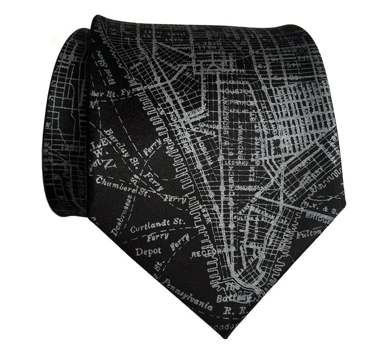 New York Tie, NYC Map Silk Necktie. Lower Manhattan Mens Tie, New York ...