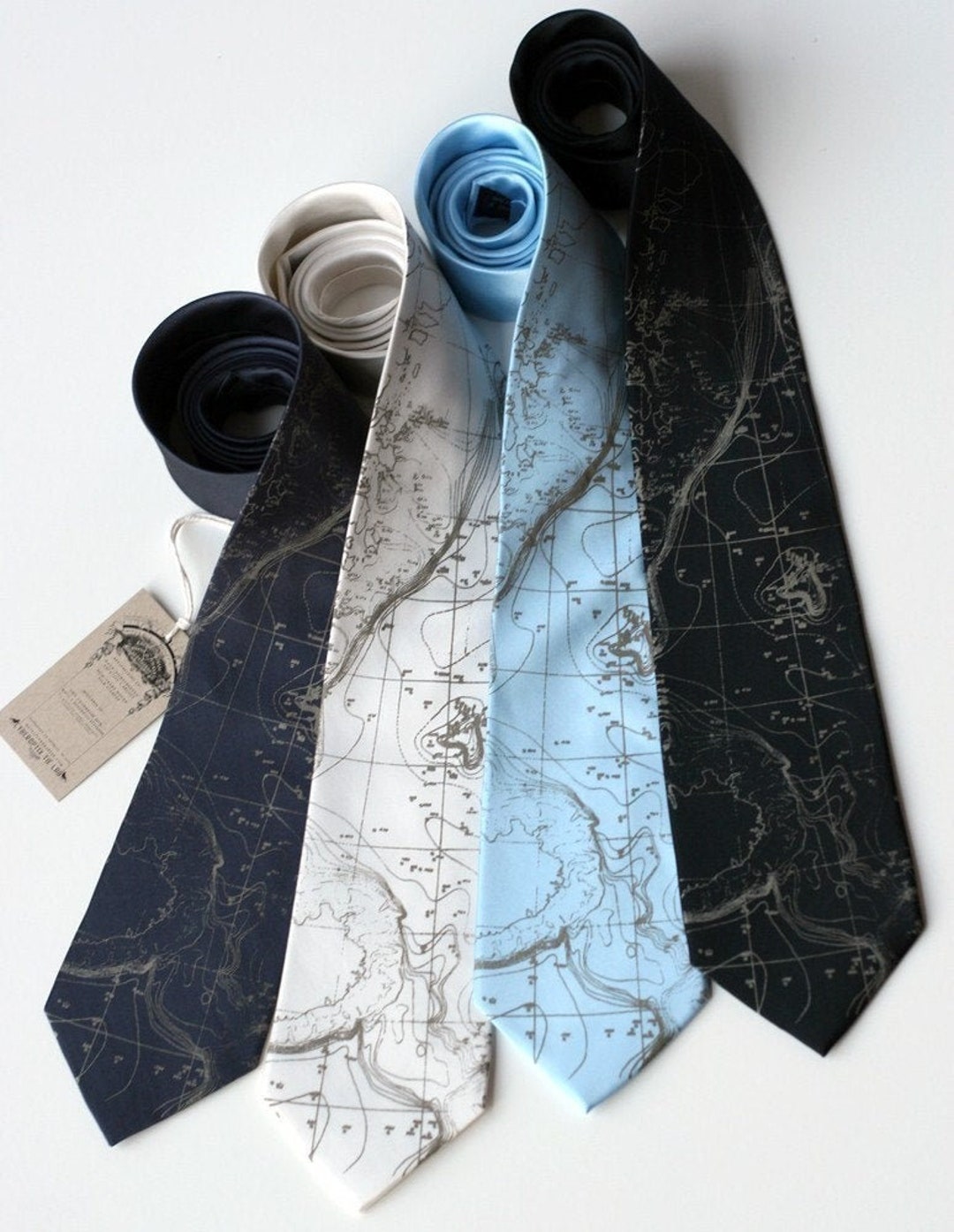 Map Print Tie. Topographic Map, Contour Map, Mens Silk Tie. Nautical ...