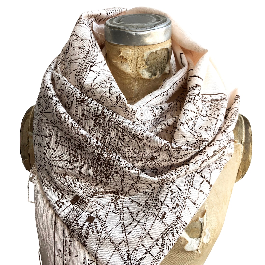 Paris Map Scarf. French Map Print Fringed Scarf. Bamboo Pashmina ...