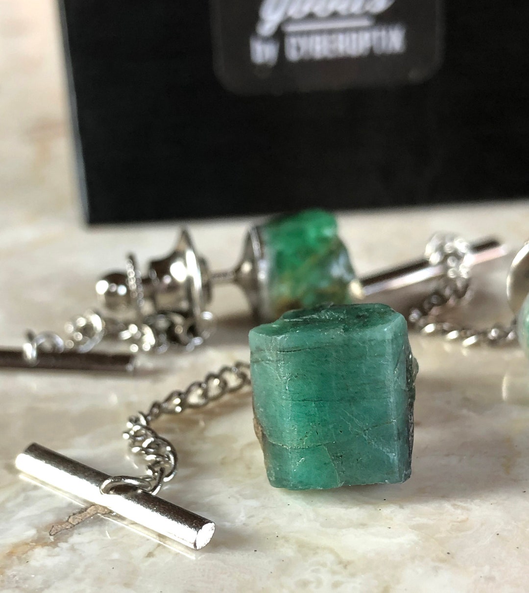 Emerald Tie Tack, Raw Emerald Crystal Tie Pin. May Birthstone, Gift for ...