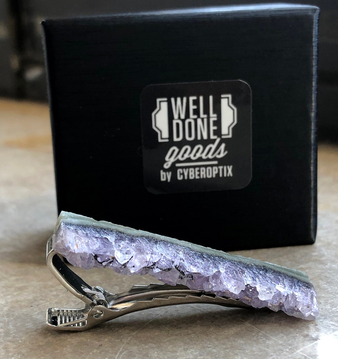 Amethyst Crystal Tie Clip. Amethyst Geode Slice Tie Bar. Rough Gemstone ...