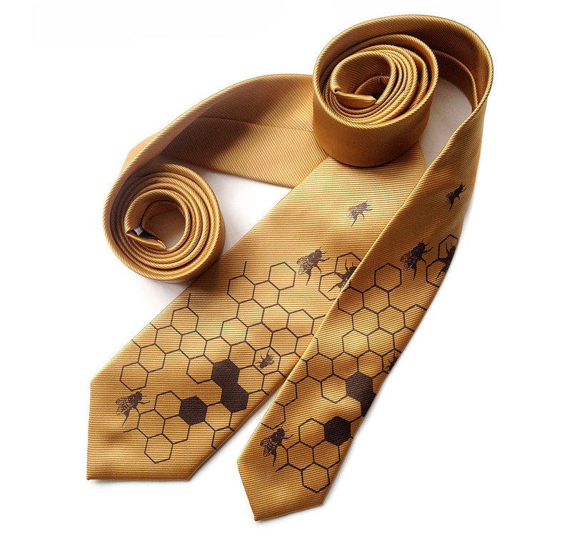 Bee Gifts: Honeybee Necktie. Bee Tie, Honeycomb, Bees, Silkscreen Print ...
