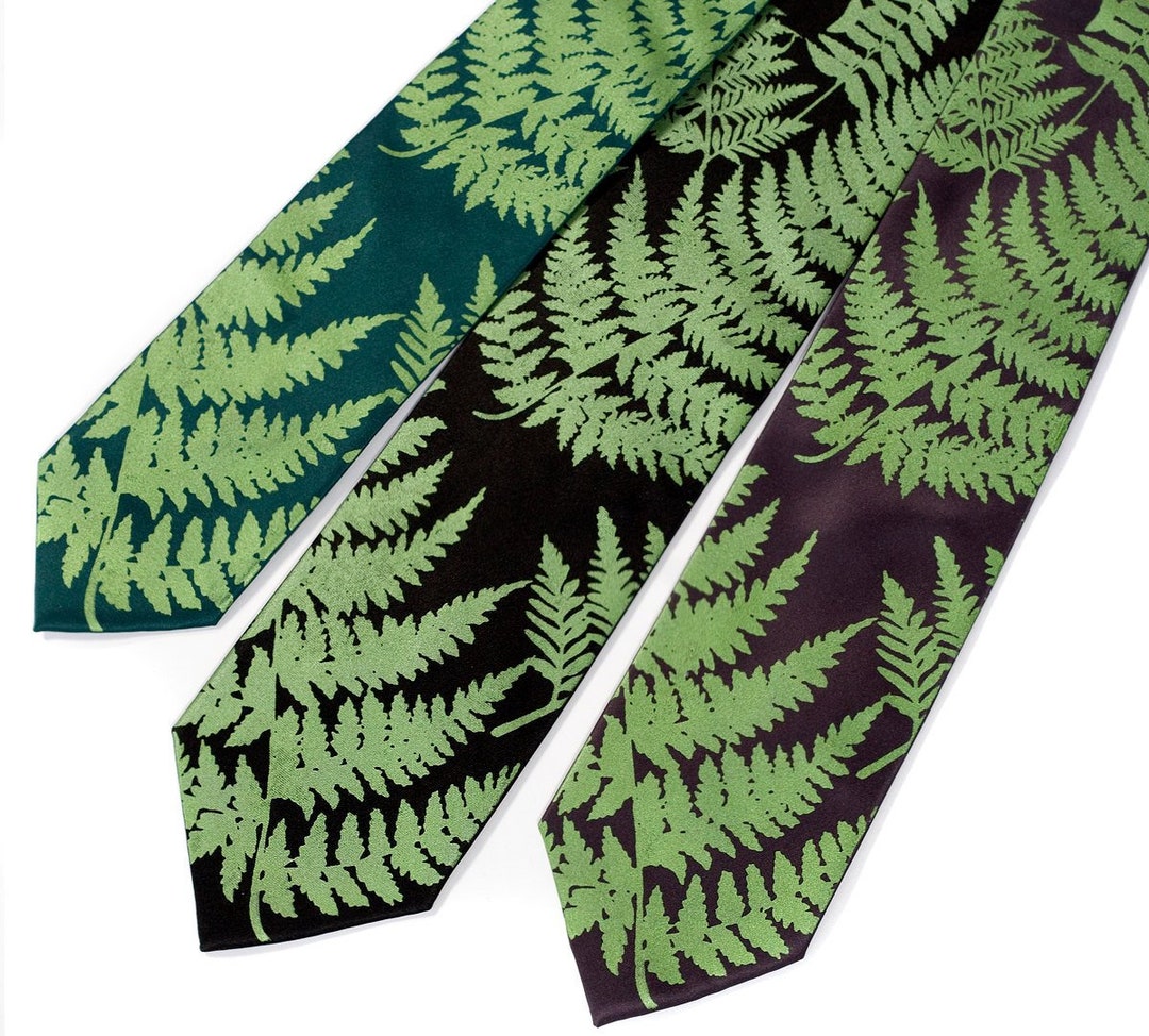 Fern Tie. Fern Leaves Necktie. Botanical Print Men's Tie. Dark ...
