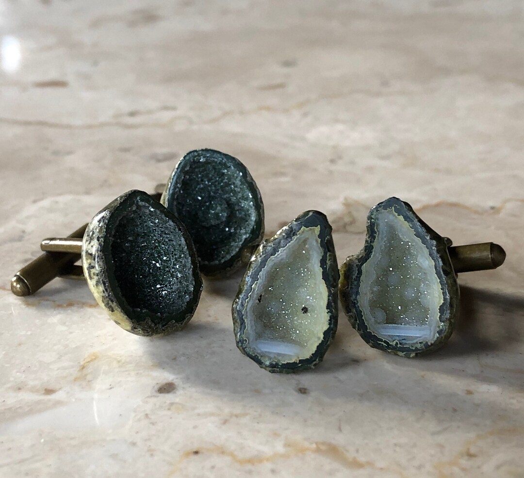 Druzy Green Geode Cufflinks, Tabasco Geodes. Rare Stone Cuff Links for ...