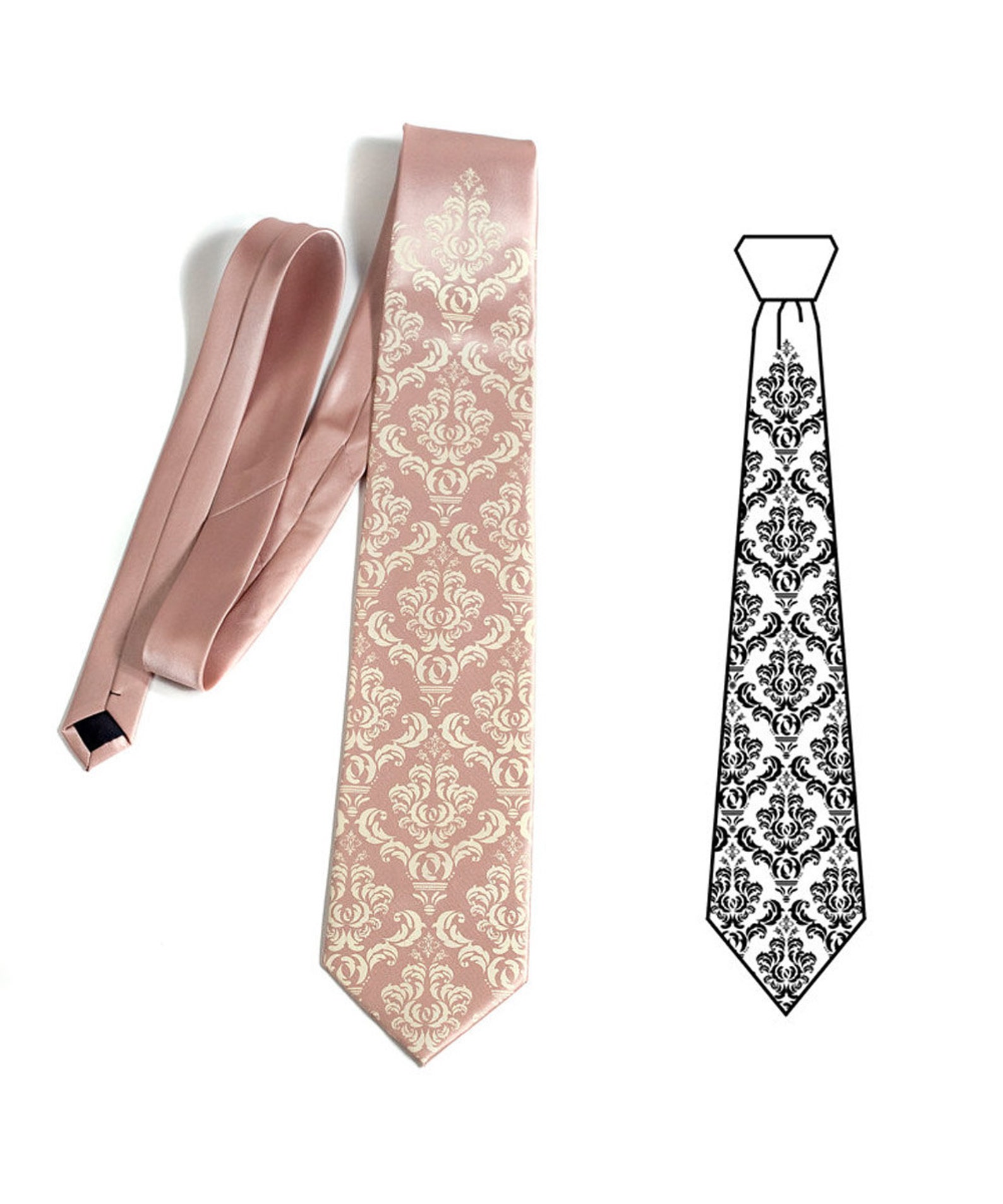 Buff Pink Damask Men's Necktie. Ivory-cream Silkscreen Print on a ...
