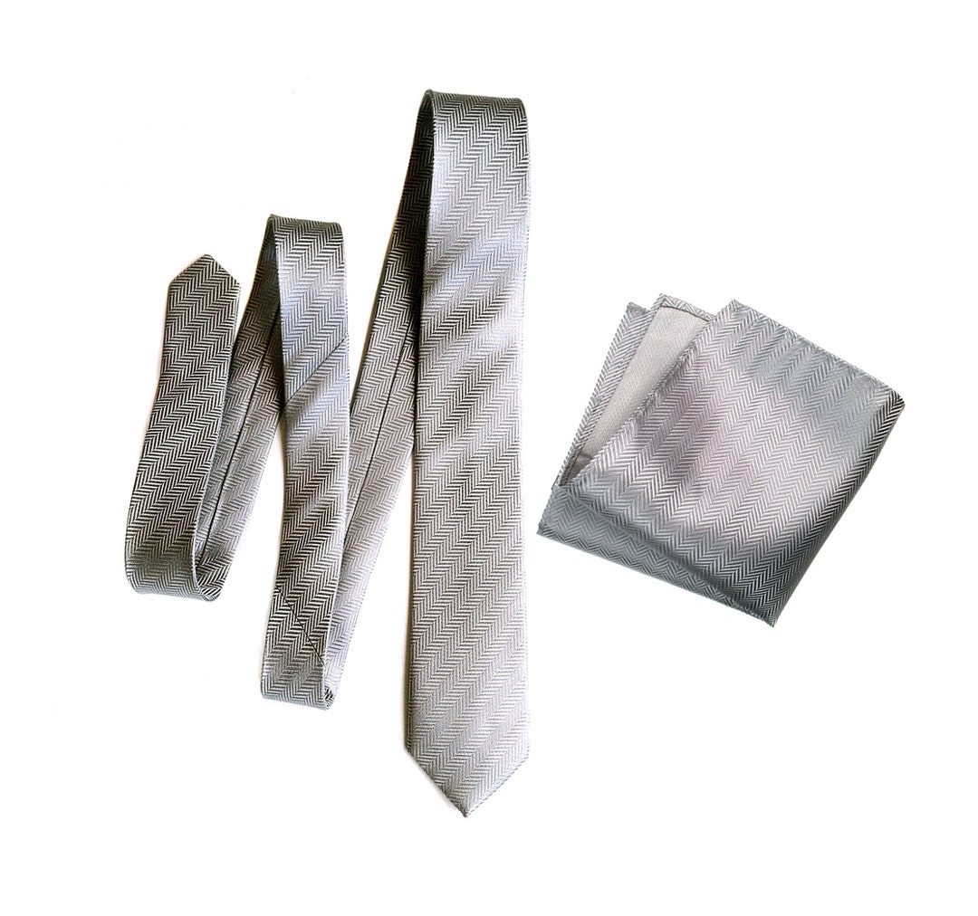Silver Silk Necktie. Elegant Woven Herringbone Silk Tie. Luminous Gray ...