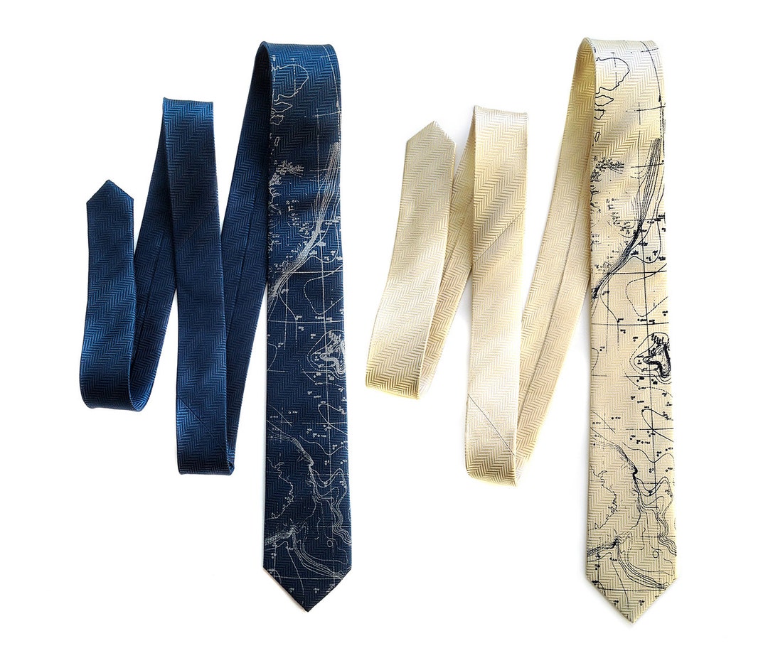 Sea Floor Map Necktie. Elegant Herringbone Pattern Woven Silk Tie ...