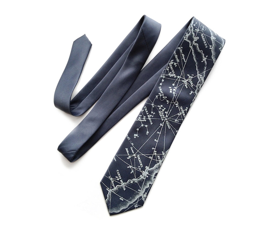 Dark Gray Constellation Necktie. Milky Way Star Chart Tie. Ice Blue ...