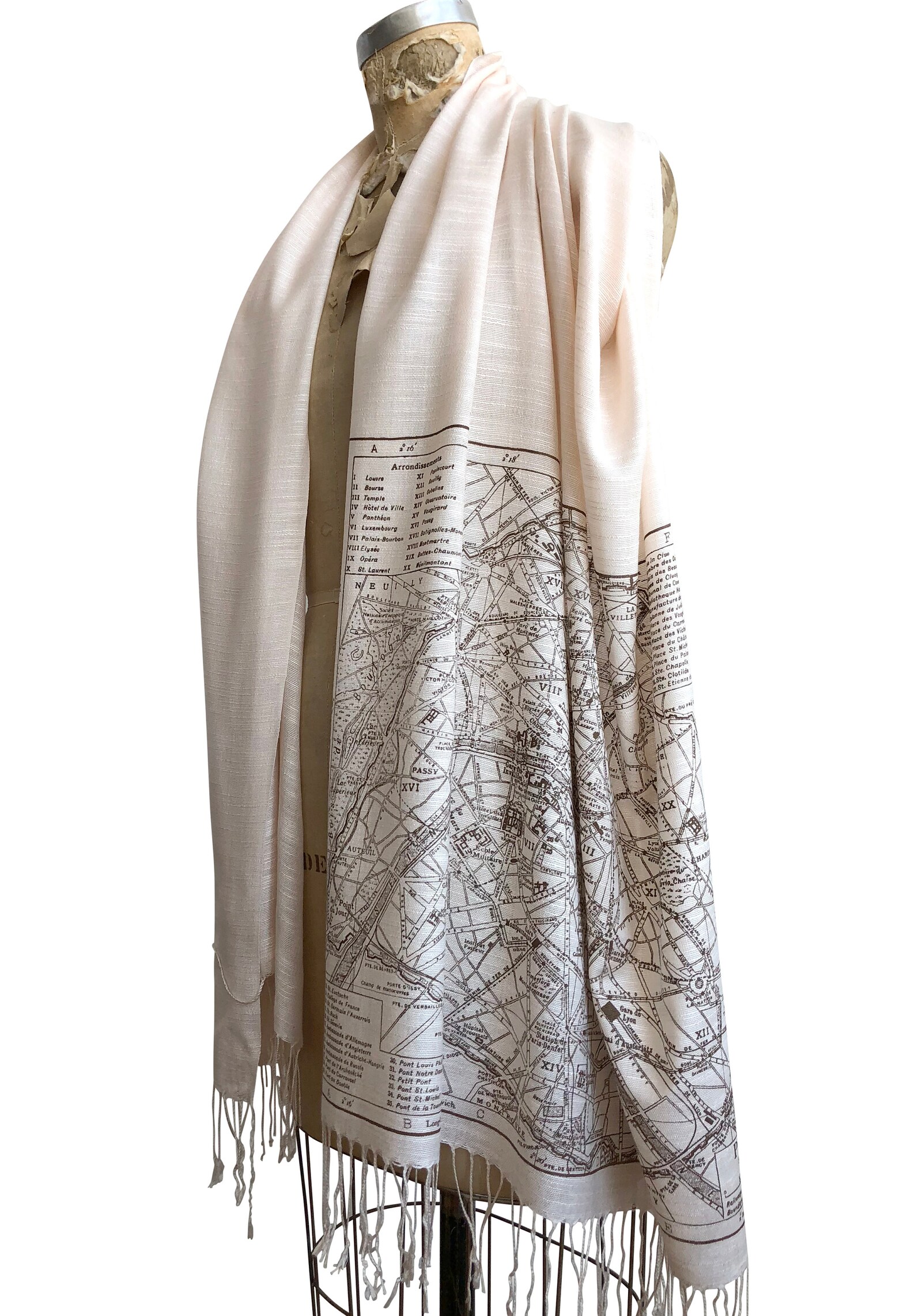 Paris Map Scarf. French Map Print Fringed Scarf. Bamboo Pashmina ...