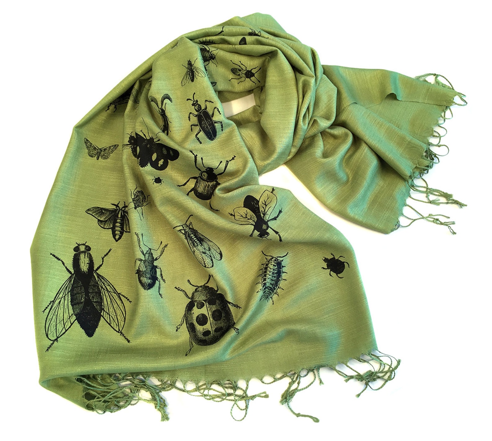 Insect Scarf. Bug Print Pashmina, Linen Weave. Black Silkscreen Print ...