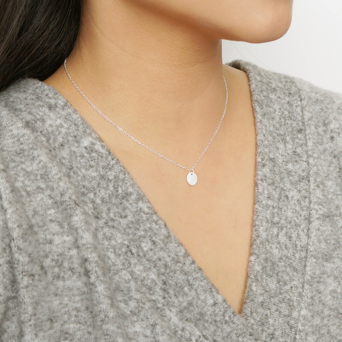 Tiny Silver Coin on Sterling Silver Necklace cait // Gift | Etsy