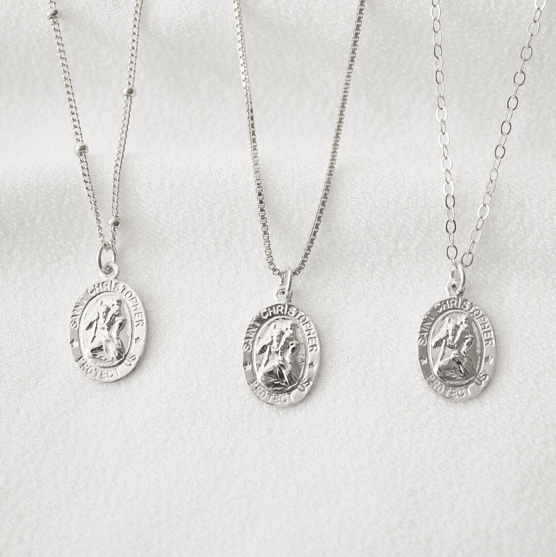 Traveler's Protection Small Silver Coin Necklace (st Christopher Spiro ...
