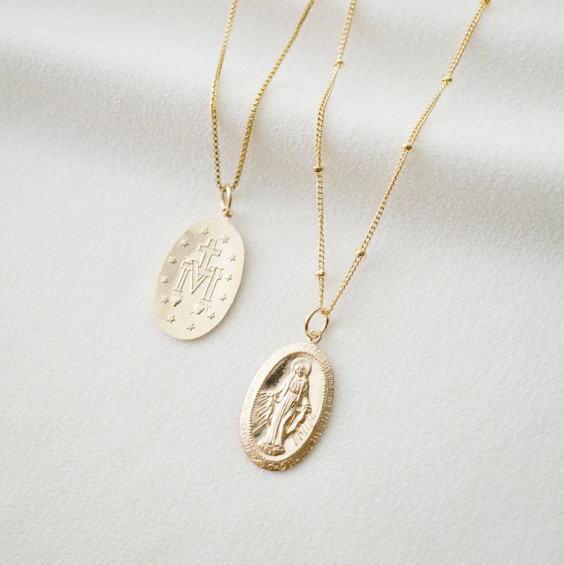 Blessed Mother Virgin Mary Gold Coin Medallion Necklace Mary | Etsy