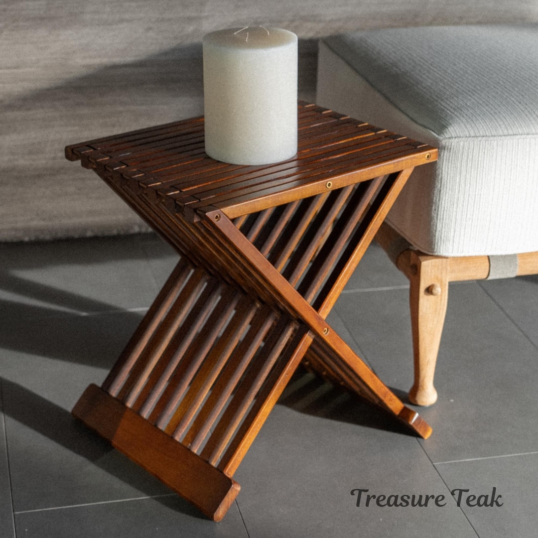 Teak Foldable Coffee Table, Wooden Coffee Table, Bathroom Spa Decor ...