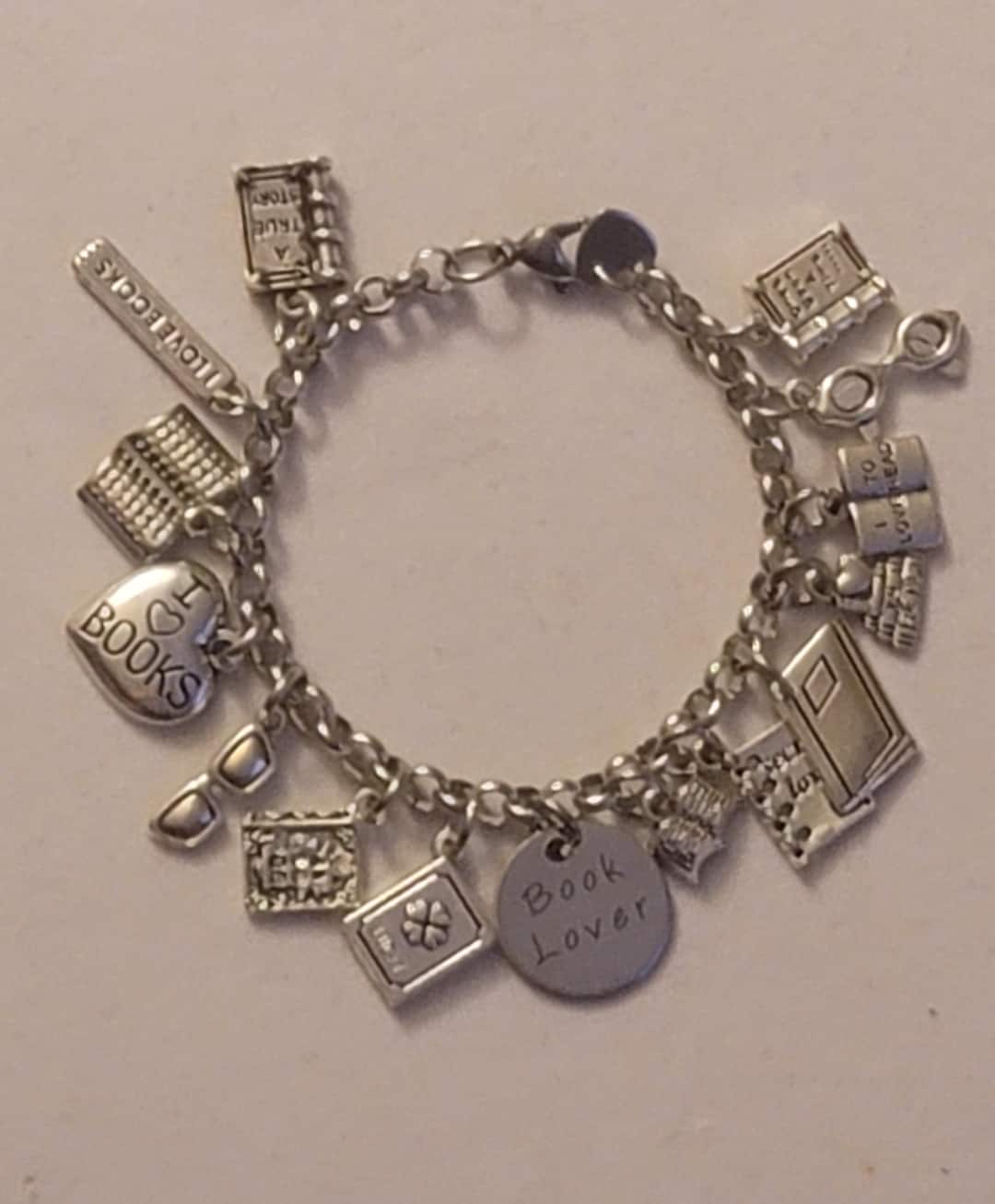 Silver Book Lover Chain Bracelet, Book Charm Bracelet, Bracelet, Books ...