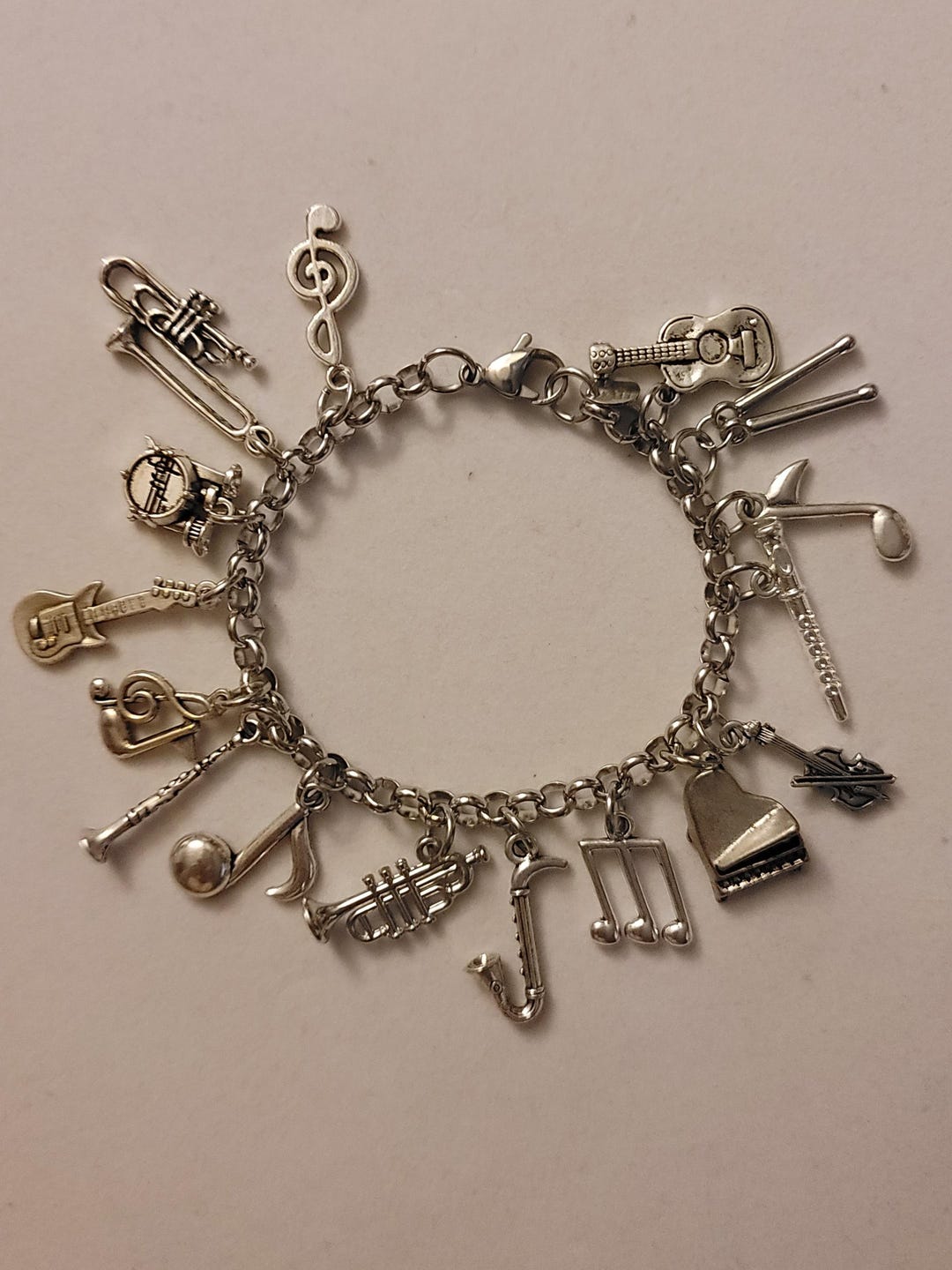 Silver Music Instrument Chain Bracelet, Music, Charm Bracelet, Band ...
