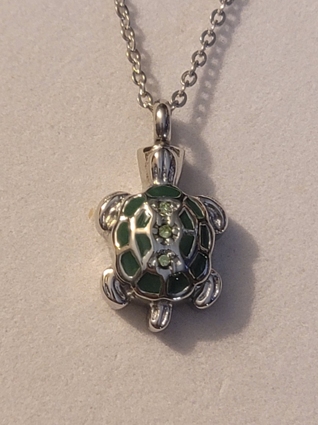 Silver and Green Turtle Cremation Urn Necklace, Green Turtle Turtle Urn ...
