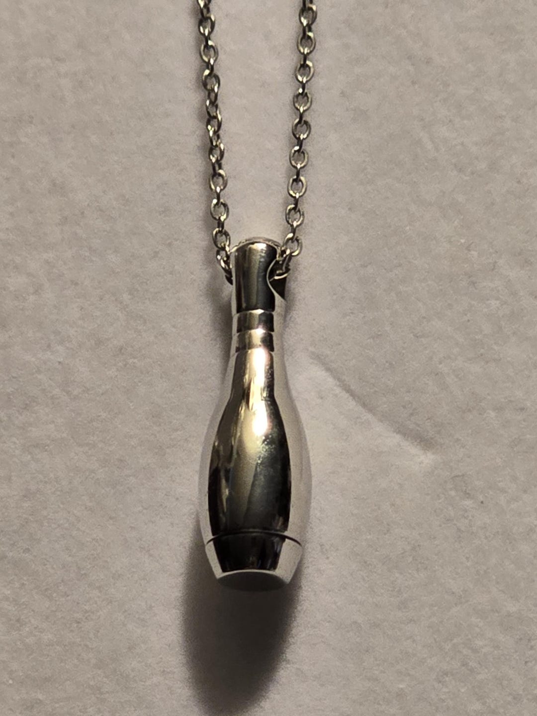 Silver Bowling Pin Cremation Urn Necklace: Stainless Steel Ash Holder ...