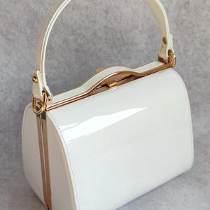 Glossy Patent Faux Leather Top Handle Evening Handbag - Party and ...