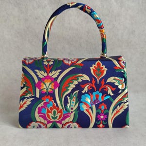 Satin Embroidered Floral Pattern Jacquard Mini Top Handle Bag - Evening ...