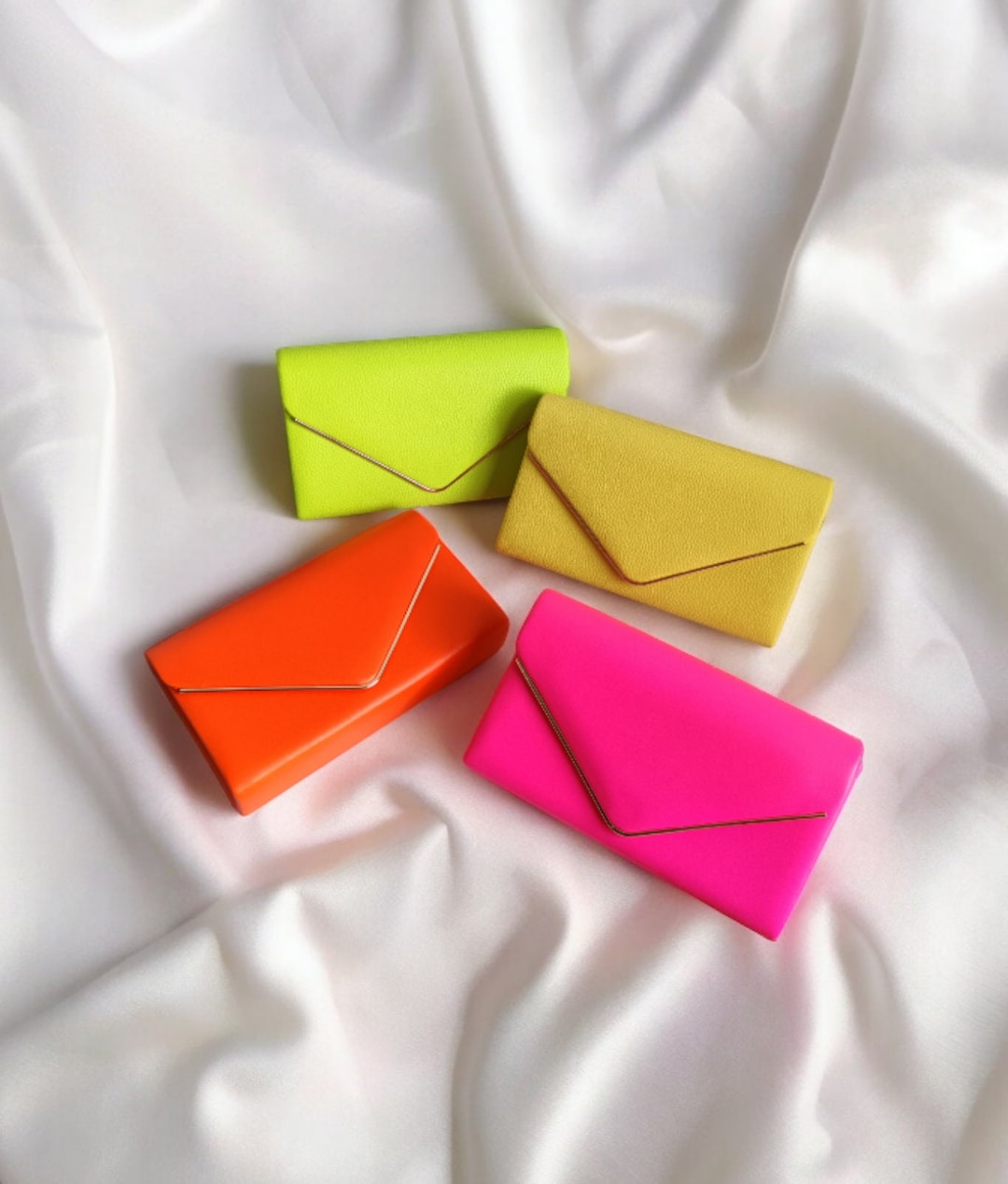 Bright Neon Colour Faux Leather Metallic Trim Envelope Clutch Bag ...