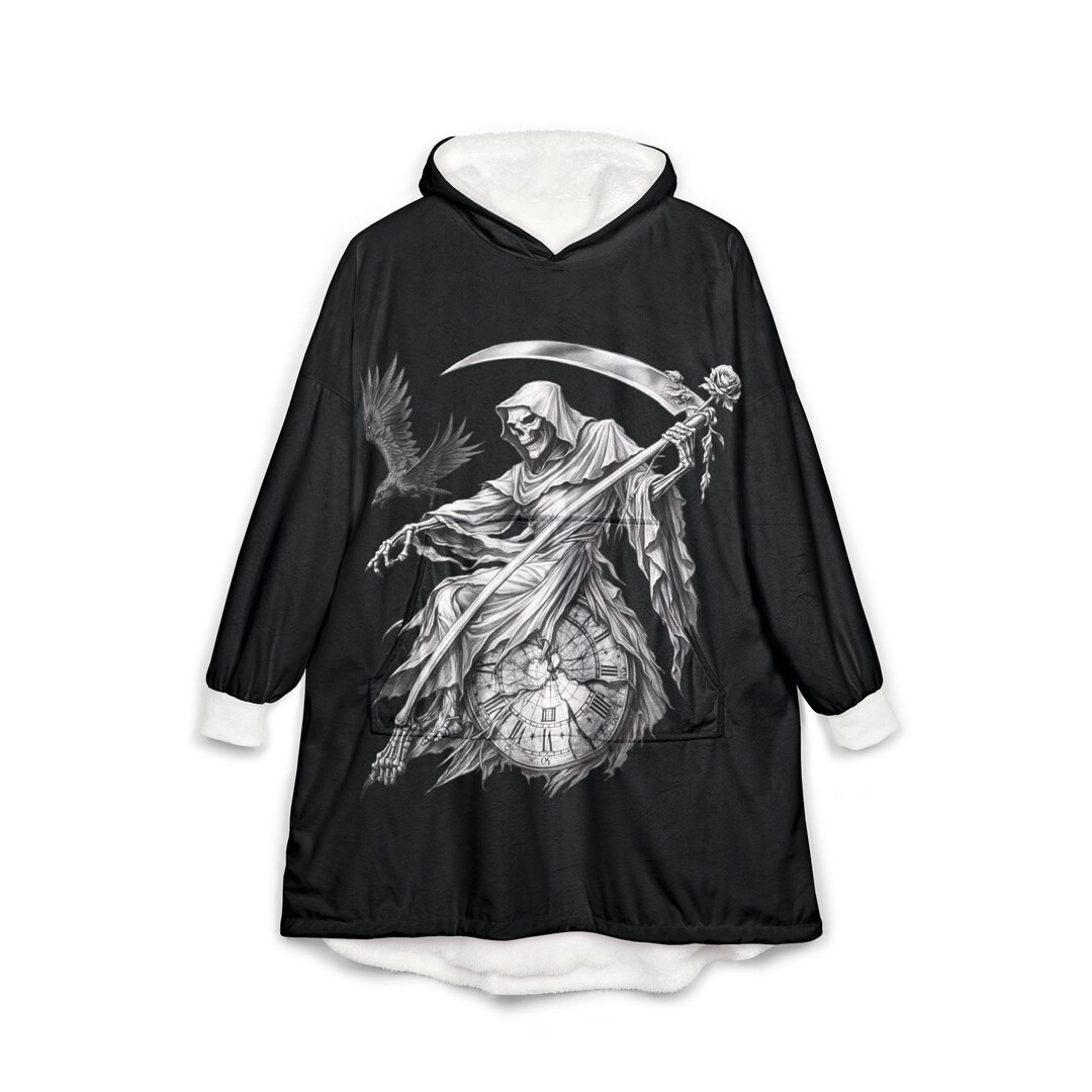 Grim Reaper Hooded Blanket | Gothic Scythe & Crows Fleece Throw - Etsy