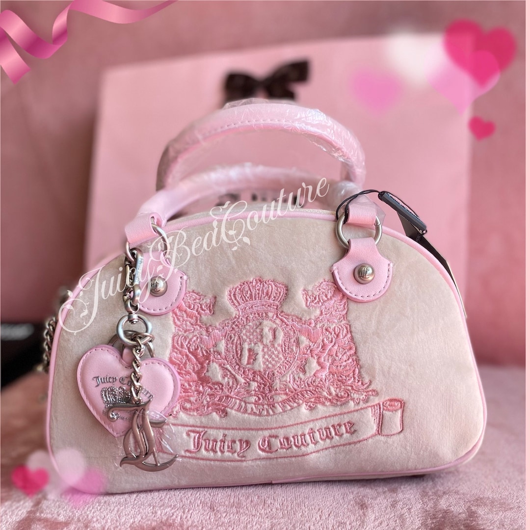 ON HOLD Twig Dog Extremely RARE Juicy Couture Cream and Pink Bowler Bag ...