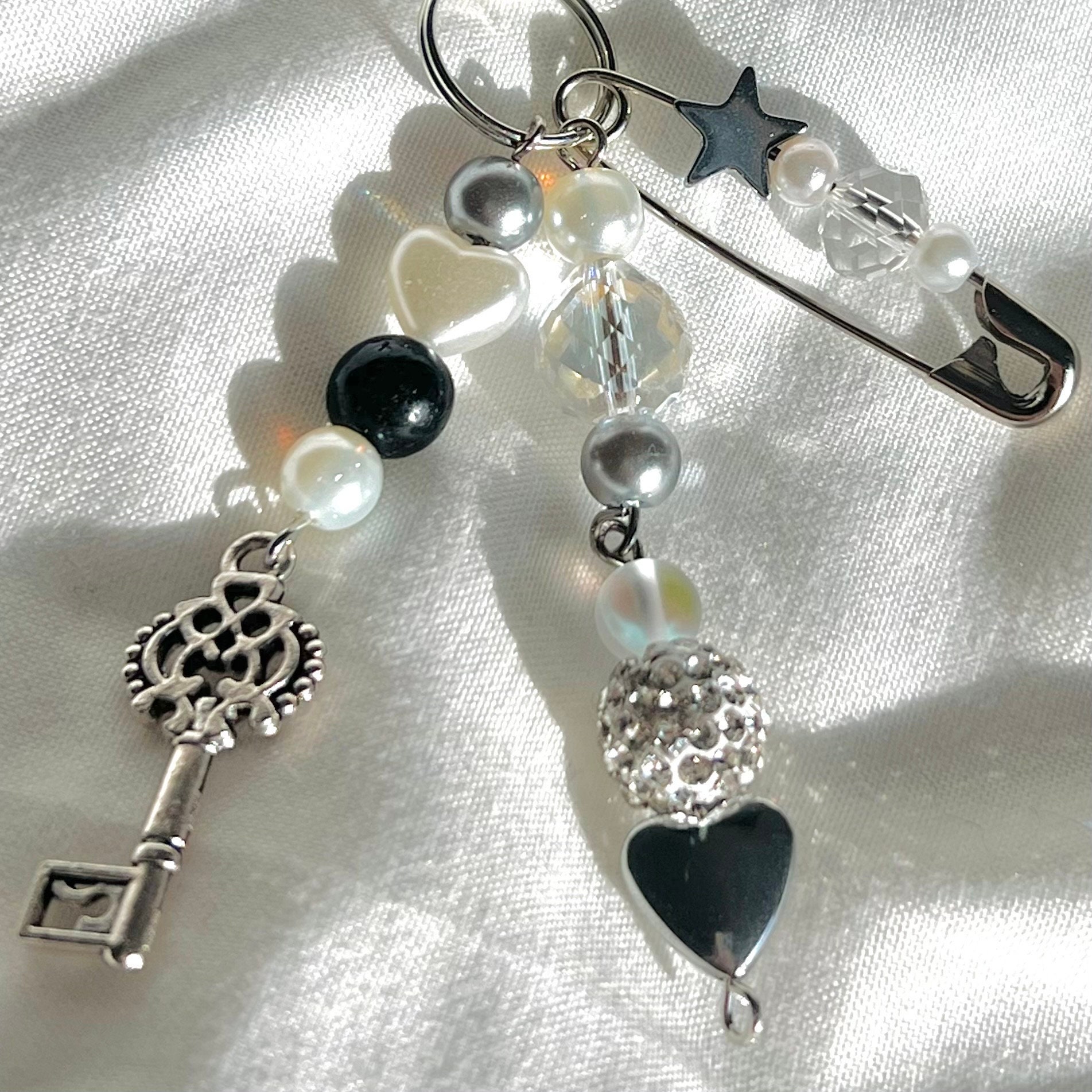 The Key to My Heart Y2K Black and White Star Girl Keychains, Safety Pin ...