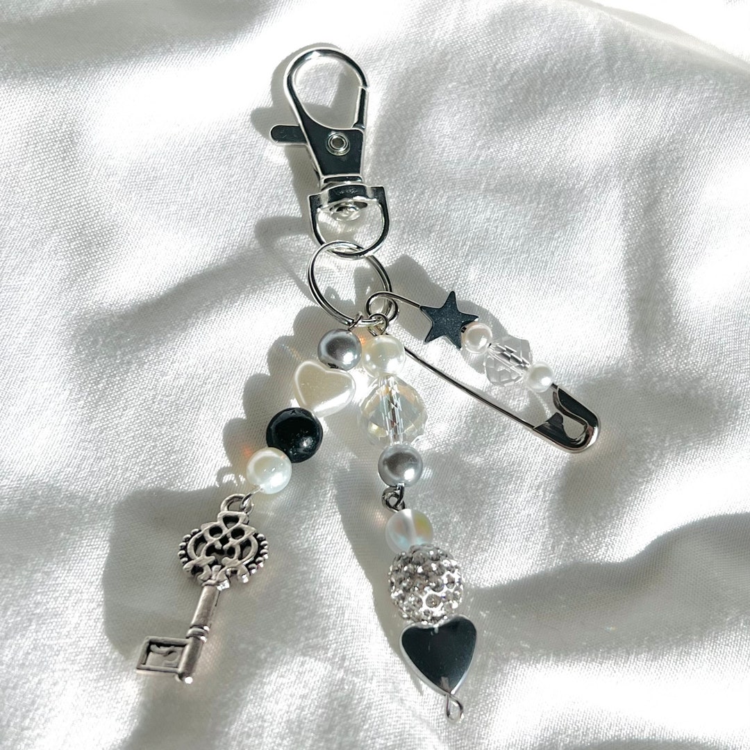 The Key to My Heart Y2K Black and White Star Girl Keychains, Safety Pin ...