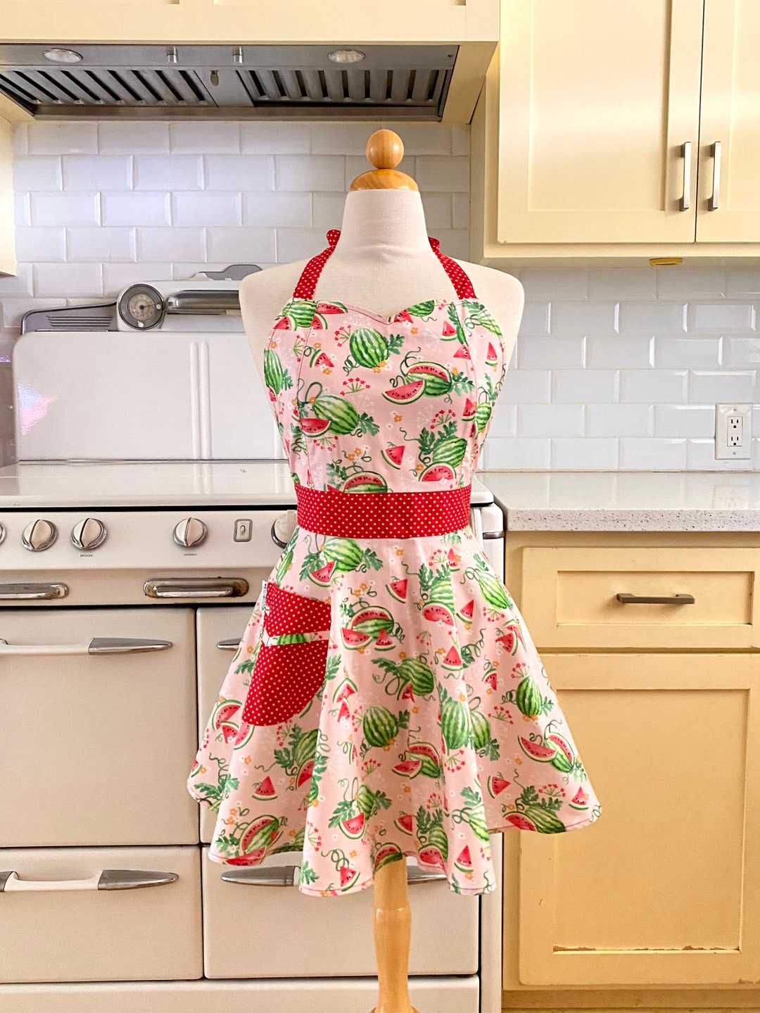Retro Sweetheart Apron - Watermelons on Pink - BELLA - Etsy