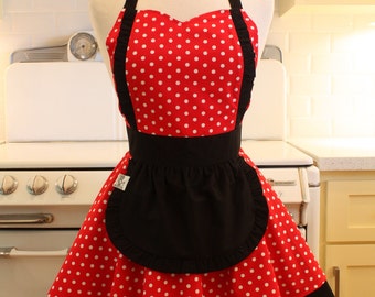 Apron French Maid Red and White Polka Dot With White Double | Etsy